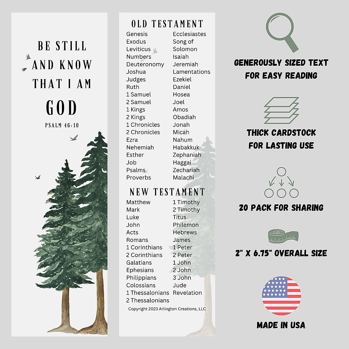 Books of The Bible Christian Bookmark - 20 Pack - Large Print - Made in USA