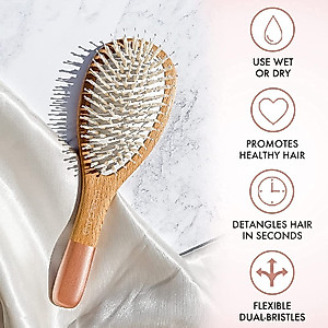 Wooden Hair Brush, Paddle Brush for Women with Soft Bristles - Sustainable Beech Detangling Hairbrush for All Hair Types by Lily England (Rose Gold)
