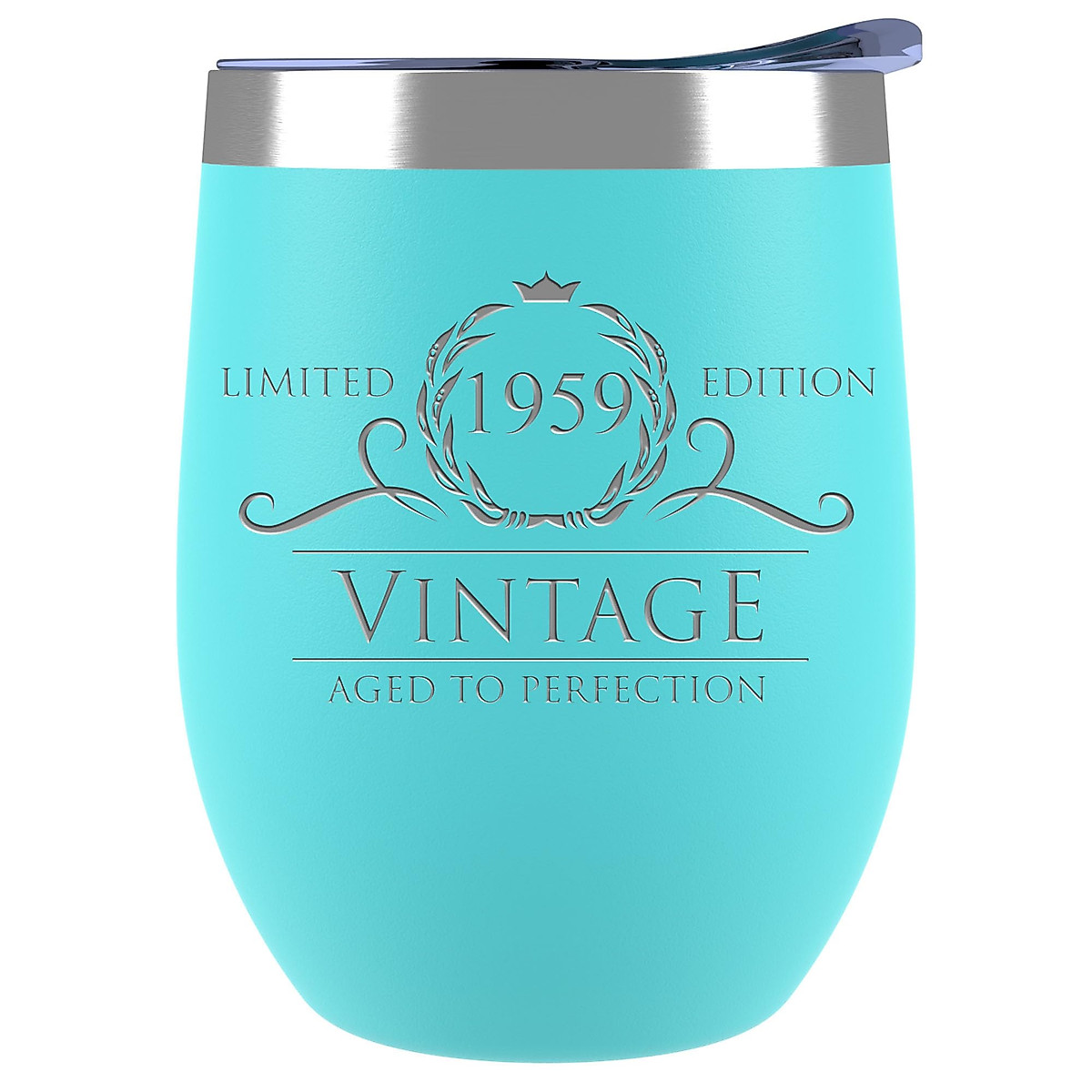 65th Birthday Gifts for Women, Vintage 1959 Stemless Wine Tumblers for Women, 65 Year Old Gifts Ideas, Wife, Mom, Friends, Sister, Turning 65 and Fabulous Birthday Gifts Wine Tumbler, 12oz Mint