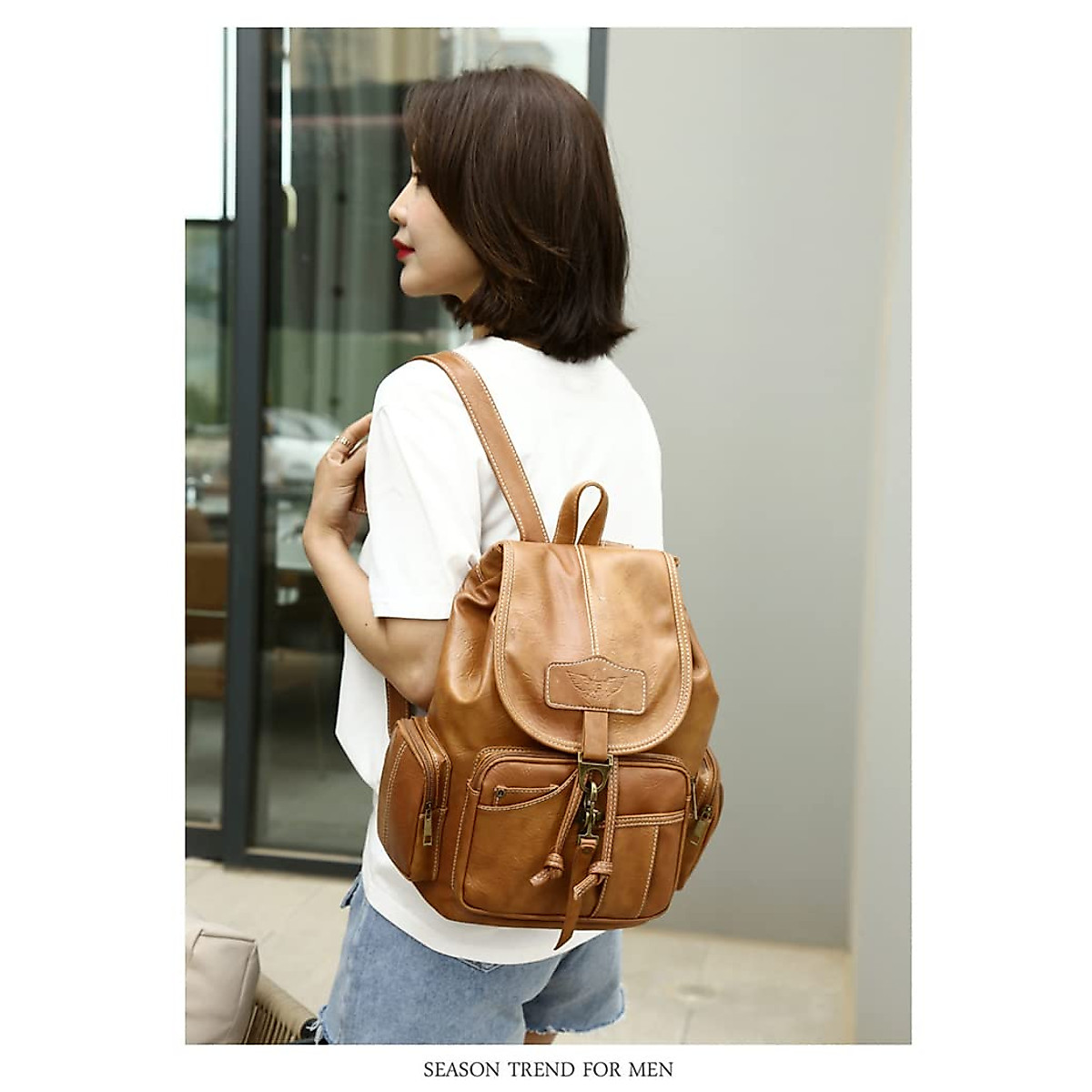 Vojad Backpack Purse for Women Fashion Leather Designer Travel Large Ladies Vintage Style Shoulder Bags with Drawstring (Light brown)