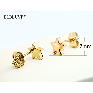 ELBLUVF Stainless Steel Women Crescent Moon and Star Lucky Stud Earrings Choose Colors (Gold star + star)