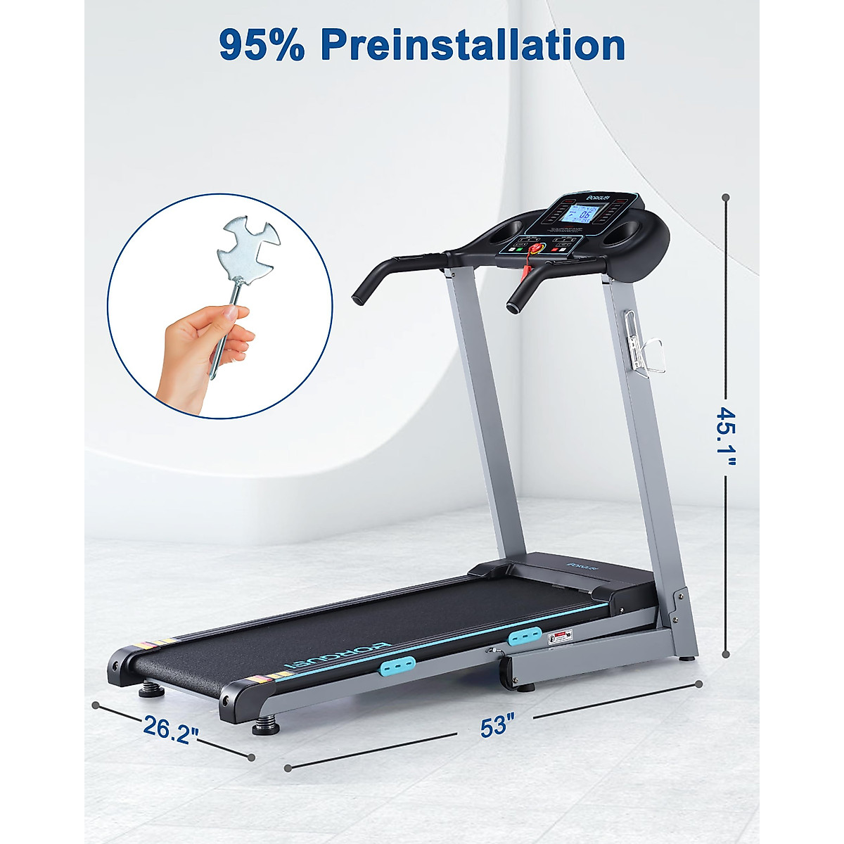 BORGUSI Treadmill with 12% Auto Incline and Bluetooth Speaker - 300 lb Capacity, 3.0HP Folding Electric Treadmill Up to 8.5 MPH Speed, Running Machine with 17.5" Wide Tread Belt for Home Use