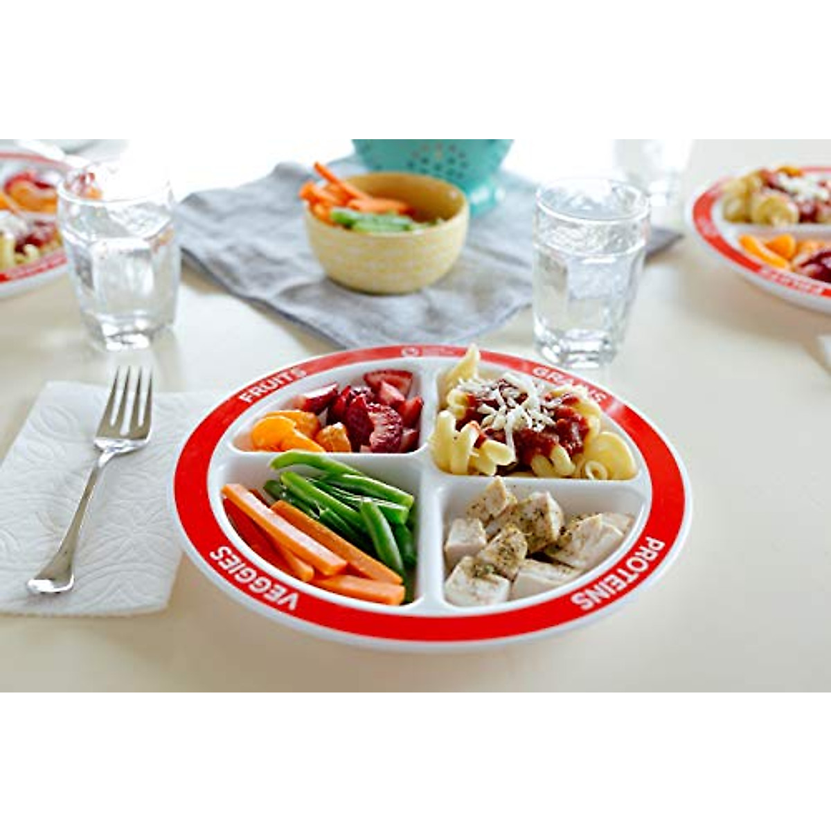 Health Beet Choose MyPlate Portion Plate for Kids, Toddlers - Kids Nutrition Plates with Dividers Plus Dairy Bowl from (English language, Plate with Dairy Bowl)