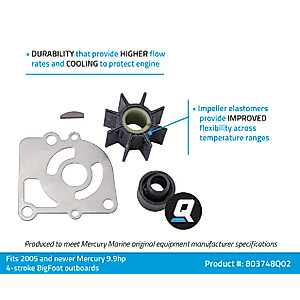 Quicksilver 803748Q02 Water Pump Impeller Repair Kit for Mercury 9.9 Hp 4-Stroke Bigfoot Outboards