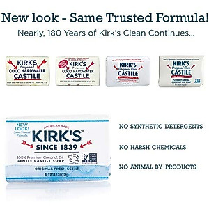 Kirk's Original Coco Castile Bar Soap Fragrance Free 4 Ounces (8 Pack)