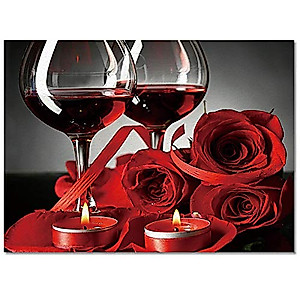 Large Area Rug for Living Room- Valentines Romantic Red Rose Flowers and Wine Soft Comfort Carpet Home Decorate Contemporary Runner Rugs, 2' x 3'