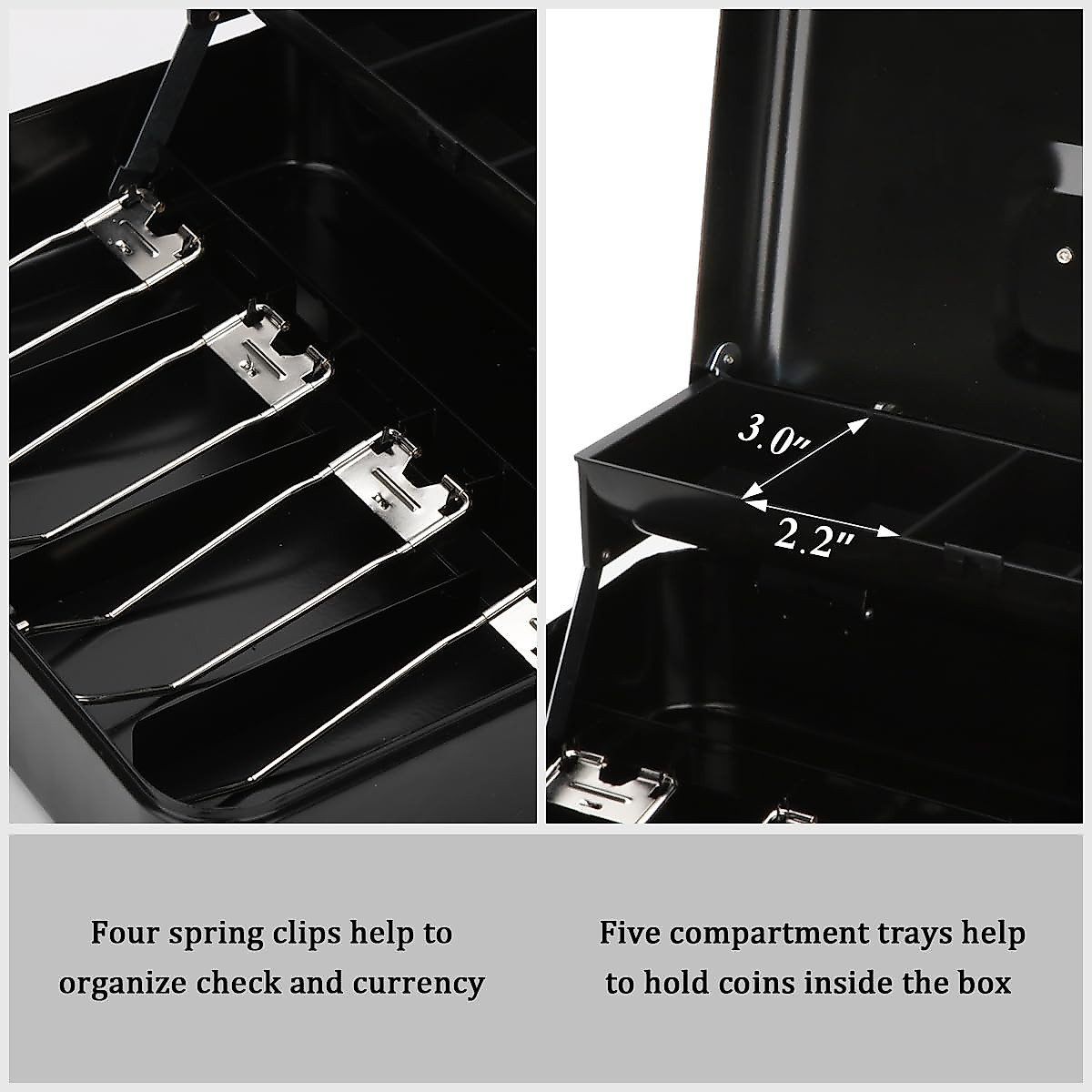 Jssmst Large Cash Box with Lock - 2017 New Metal Money Box 100% Safe, 11.8L x 9.5W x 3.5H Inches, Black, SM-CB0501L