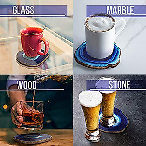 BedRock Blue Agate Coasters for Drinks - Set of 4 - Brazilian Geode Decor - (4"-4.5" Blue)