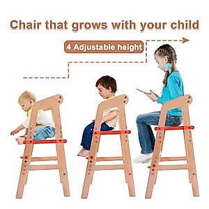 YOLEO High Chair Wooden for Toddlers Junior Childs, Sturdy Durable Dining Feeding Chair with Steps Grows with Child, Max 60kg (Natural Color)