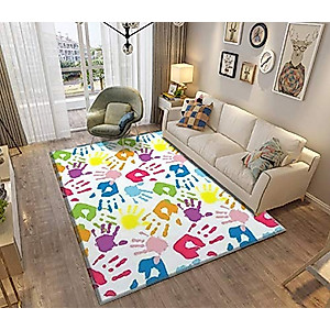 Home Area Runner Rug Pad Kid's and Mother's Handprint, Seamless Pattern Thickened Non Slip Mats Doormat Entry Rug Floor Carpet for Living Room Indoor Outdoor Throw Rugs