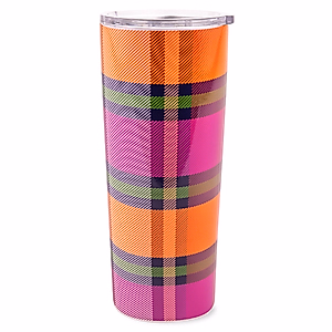kate spade new york Cute Stainless Steel Mug, 24 Ounce Travel Tumbler, Double Wall Insulated Cup with Lid, Grand Plaid Duo