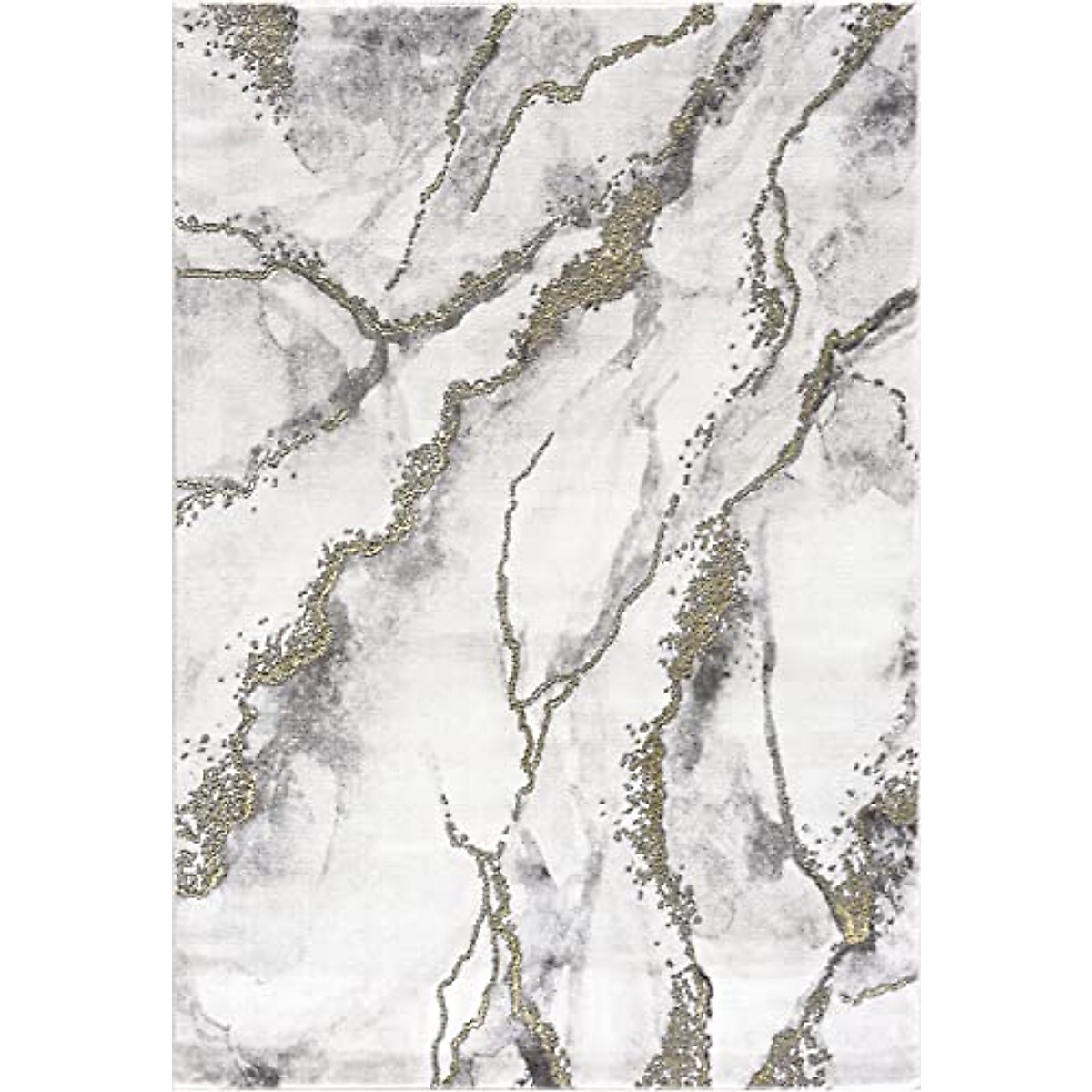 Abani 5'3"x7'6" (5x8) Contemporary Grey & Metallic Gold Area Rug, Non-Shed Modern Rugs Marble Print Dining Room Rug