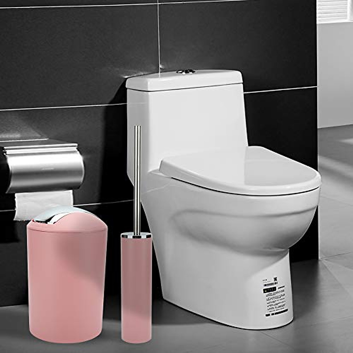 Otostar 6 Piece Bathroom Accessories Set Plastic Bath Accessories Lotion Bottles,Toothbrush Holder, Soap Dish,Toilet Brush with Holder,Trash Can,Tooth Mug Decorative Housewarming Gift (Pink)