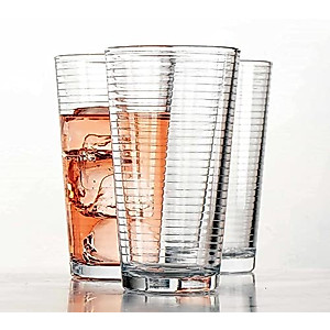 Set Of 18 Drinking Glasses, Includes 6-17 Oz. Highball Glasses, 6-13 Oz. Rock Glasses, 6-7 Oz. Juice Glasses, Ribbed Glasses, For Cocktail, Water, Juice. Dishwasher Safe