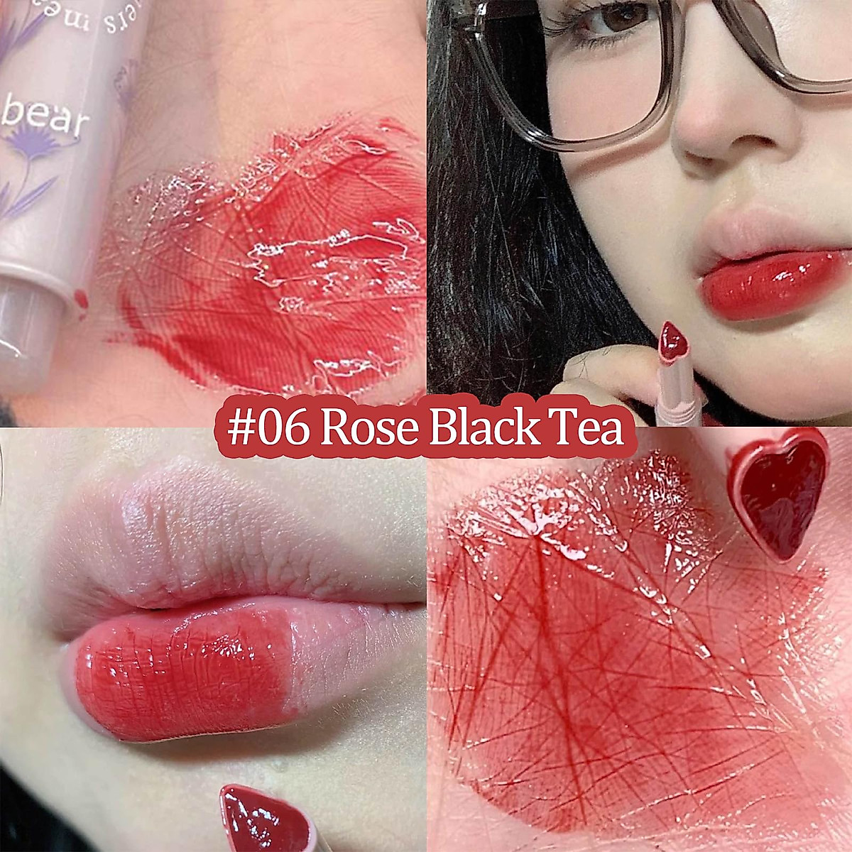 Jutqut Jelly Lipstick, Tinted Lip Gloss Heart Shape Lip Stain, Mirror Moisturizing Lip Glaze, Long Lasting Nourishing Lip Glow Balm, Non-sticky, Vivid Color Glossy Lip Gloss Lip Makeup, 04#05#06