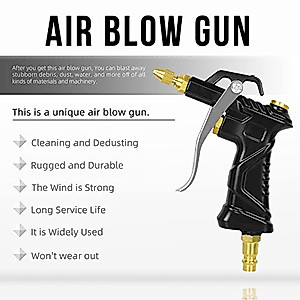 Industrial Air Blow Gun, with Brass Adjustable Air Nozzle and 3 Air Flow Extension, and 6 Sealing Rings, Pneumatic Tools Air Compressor Accessories Dust Clean Tool Air Blower Gun Air Nozzle Blow Gun