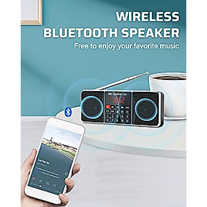 PRUNUS J-288 Portable Radio AM FM Radio with Bluetooth Speaker, Sleep Timer, Power-Saving Display, Ultra-Long Antenna, AUX Input & USB Disk & TF Card MP3 Player, NO Manual Preset