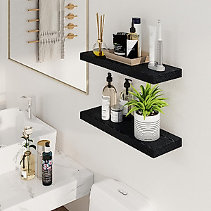 Fun Memories Floating Shelves for Wall, 24Inch Floating Shelves Set of 2, Hanging Shelf with Invisible Brackets, Wood Shelves for Living Room, Bedroom, Kitchen, Black