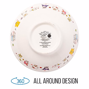 Silver Buffalo Hello Kitty and Friends Little Twin Stars, Pompompurin, Pochacco, Cinnamoroll, Kuromi, My Melody, and Keroppi Ceramic Ramen Noodle Rice Bowl with Chopsticks, Microwave Safe, 30 Ounces