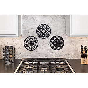 gasaré, Extra Large, Thick, 10" Silicone Trivets for Hot Dishes, Pots, and Pans, Hot Pads for Countertops, Dishwasher Safe, 10 x 1/4 Inches, Set of 3, Black