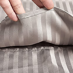 Kingform Satin Silk Pillowcases for Hair and Skin, Set of 2 Standard Pillow Cases, Soft Silky Pillow Covers with Envelope Closure (Standard, Light Grey Striped)