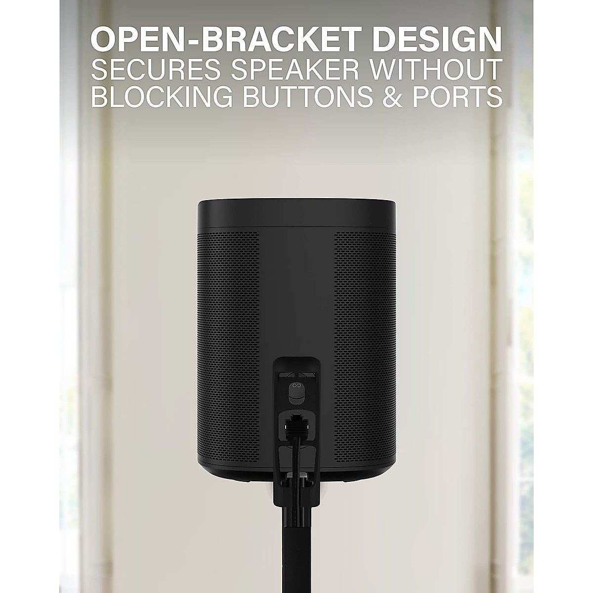 SANUS Adjustable Height Wireless Speaker Stands Designed for Sonos One, One SL, and Play:1 - Tool-Free Adjustment up to 16" and Built-in Cable Management (Black)