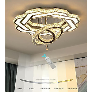 W24 Modern Crystal Chandeliers 3 Rings Pendant Light Fixtures Elegant Pendant Chandelier Flush Mount for Bedroom Living Room Dining Room Hallway Large Ceiling LED Dimmable 2700K-4500K-6000K