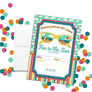 Summer Fun in the Sun Birthday Party Fill in Invitations set of Twenty with envelopes by AmandaCreation