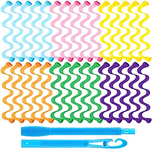 30 Pieces Hair Curlers Styling Kit, Wave Style Hair Rollers Spiral Curls No Heat Hair Curlers with Styling Hooks for Women Girls Long Hair Most Hairstyle Styling Tools (30 cm/ 11.8 Inch)