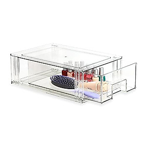 Isaac Jacobs Stackable Organizer Drawer Set (1 Medium, 1 Large), Clear Plastic Storage Boxes, Pull-Out Bins, Home, Office, Closet, Shoes, BPA-Free, Food/Fridge/Freezer Safe (1 Medium, 1 Large)