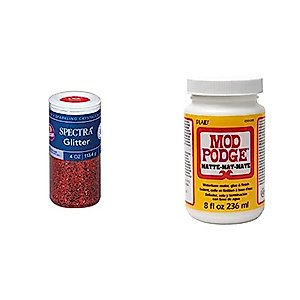 Spectra Arts & Crafts Glitter, Red, 4 oz, 1 Jar and Mod Podge CS11301 Waterbase Sealer, Glue and Finish, 8 Oz, Matte