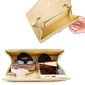Larcenciel Gold Clutch Purses for Women, Sparkly Sequin Envelope Clutch Evening Bag w/Chain, Gorgeous Shoulder Crossbody Handbags, Shiny Party Prom Purse Bride Wedding Guest Clutch Dress Carry on Bag