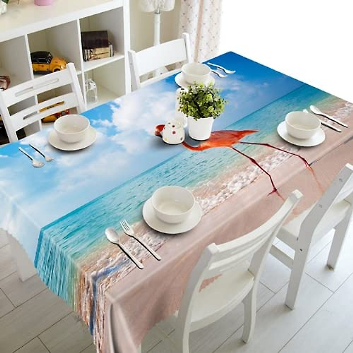 3D Merry Christmas Beach Pattern Waterproof Tablecloth, Oil-Proof Table Cover, Suitable for Kitchen, Dining Room M-1 140x160cm