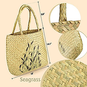 GaiaMade Handwoven Rattan Basket With Lid and Set of 2 Seagrass Market Basket Bag Bundle