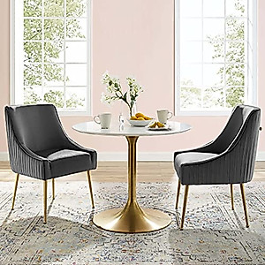 Modway Discern Pleated Back Upholstered Performance Velvet Dining Chair Set of 2, Gray