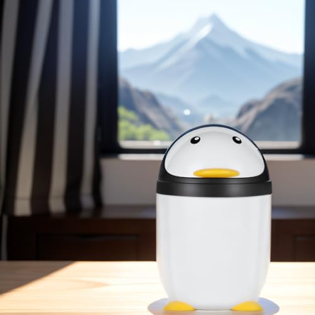 Penguin Plastic Trash Can with Lid Bedroom 7.5 Liter /2 Gallon Garbage Can Children Room Garbage Can Swing Lid Wastebasket Dustbin Organizer, White