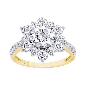 SAVEARTH DIAMONDS Center 1.20ct 7MM G-H Color Round Cut Lab Created Moissanite Diamond Cluster Engagement Ring In 14k Yellow Gold Over Sterling Silver Jewelry For Women Size-6