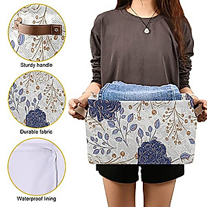 Blue White Floral Gold Iphone Wallpaper_ #Blueflowerwallpaper Square Storage Basket Storage Bins Canvas Storage Organizer Closet Shelf Organizer for Home Office, 2 Pc