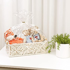 TIMEYARD Macrame Storage Baskets for Toilet Paper, Small Decorative Shelf Baskets for Bedroom, Bathroom, Living room, Boho Decor Box for small items, Set of 2, Beige