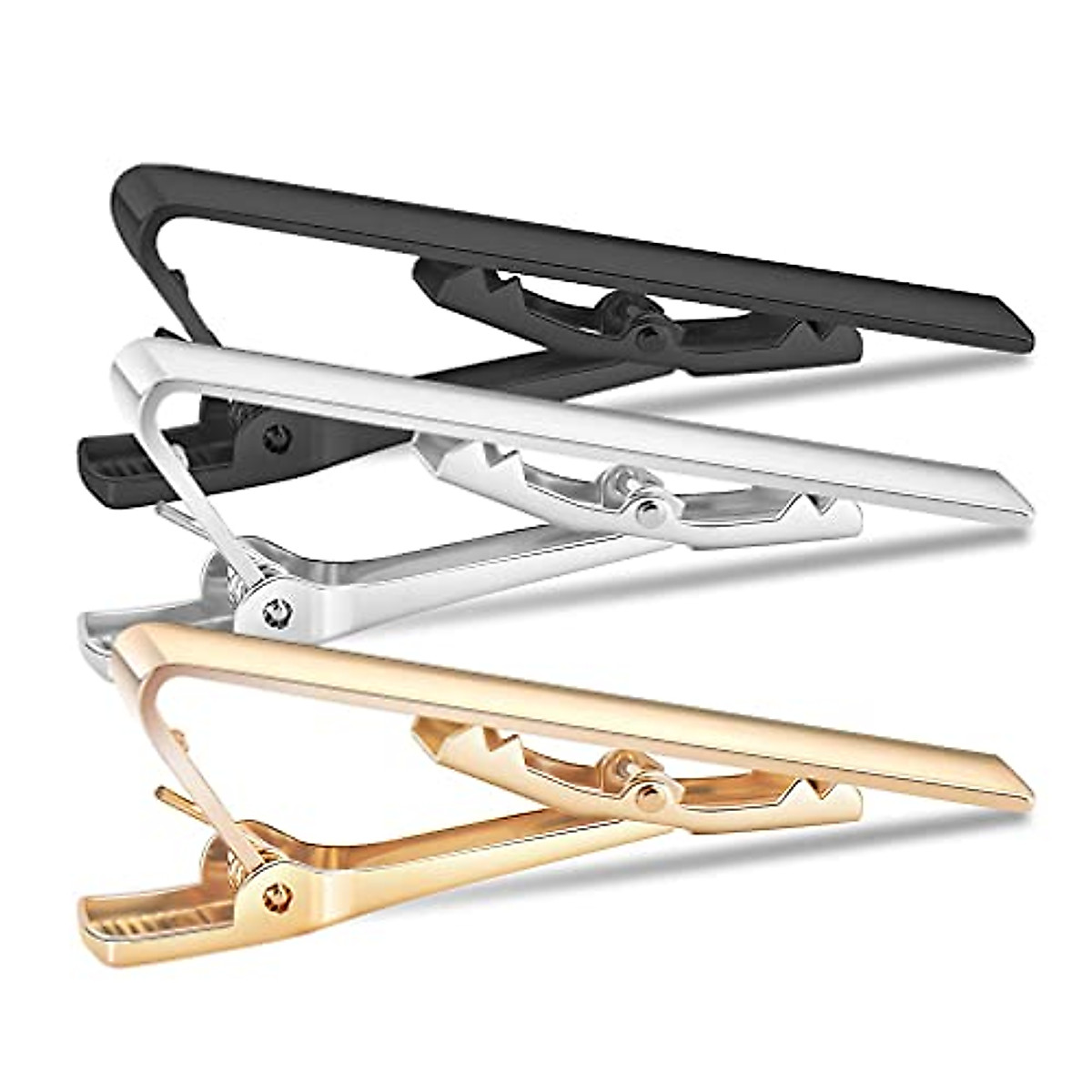 Classic Style Men's Tie Clips, Viaky Neck Ties Necktie Bar Pinch Clip with Gold Silver Black 3 Tone, Best Gifts for Your Father, Lover and Friends in Xmas, Anniversary, Wedding, Party, Meeting