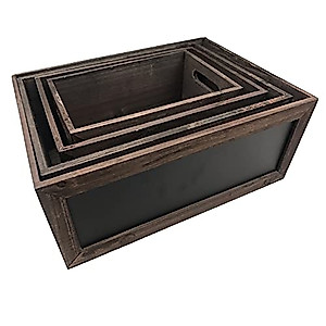 oojami Set of 4 Rustic Brown Wood Nesting Storage Crates | Chalkboard Front Panel | Cutout handles | Ideal for Storage, Decoration, Party , Kitchen, Office and More