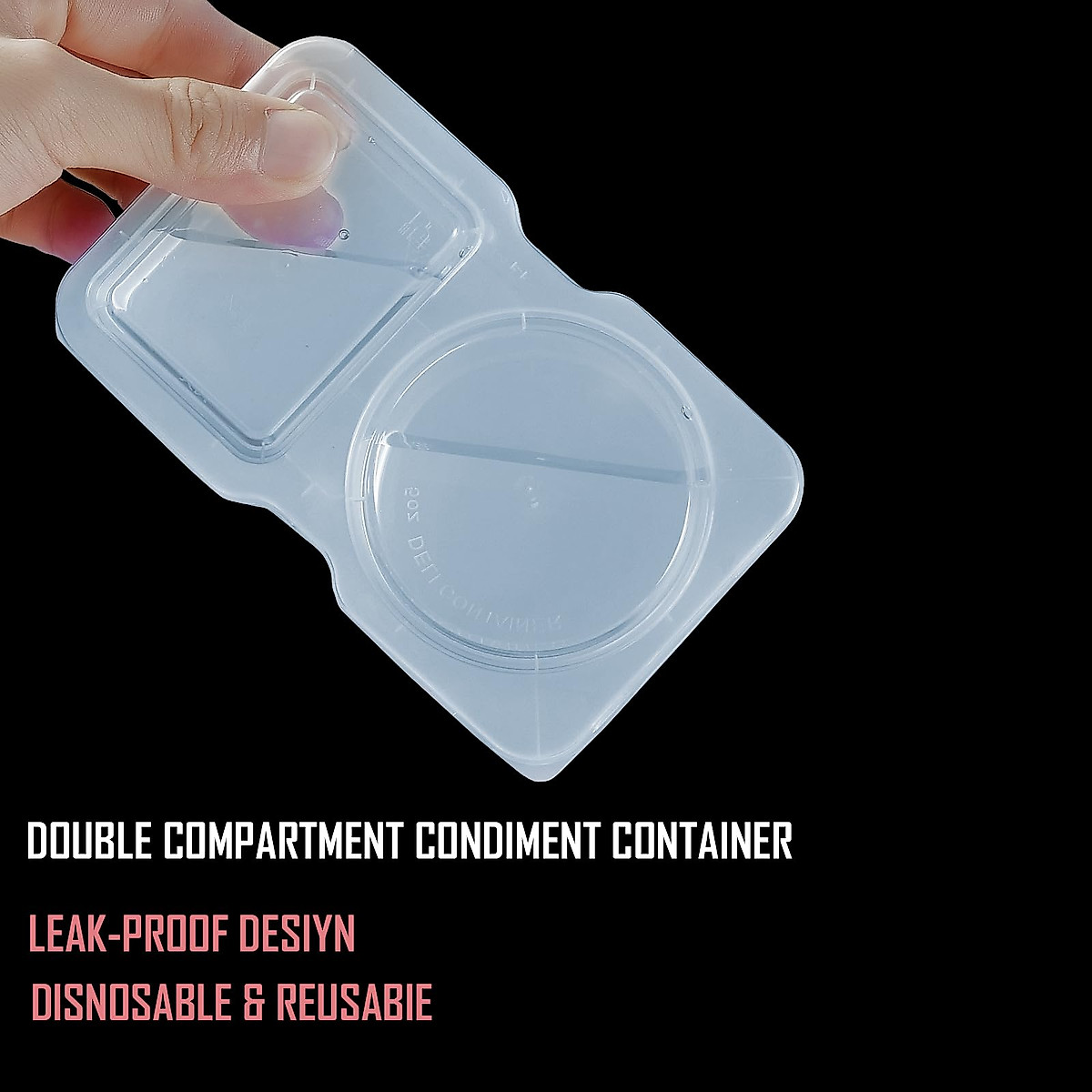 XJSGS Double Compartment Condiment Container with Lids,Double Compartment Snack Containers,Travel Condiment Container, Double Condiment Container With Lid for Dipping, Reusable. (15PCS)