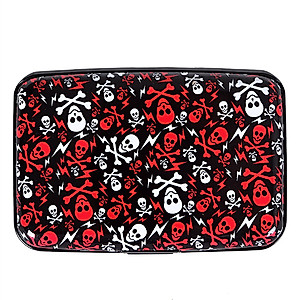 VICHLINE Credit Card Holder, Slim Aluminum Card Wallet RFID Blocking Mini Metal Hard Card Case for Women Men (Skull)