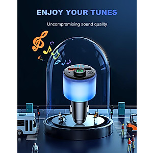 RIWUSI Bluetooth 5.3 FM Transmitter for Car, [All-Over Glow] PD 30W+QC 3.0 Dual-Port Fast Car Charger, Wireless FM Radio Bluetooth Car Adapter with Hands-Free Calling, Hi-Fi Music Player/Car Kit