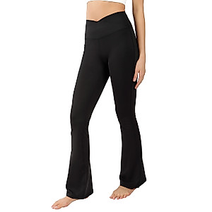 Yogalicious Squat Proof Flare Leg Yoga Pants with High Crossover Waistband - Black - Medium
