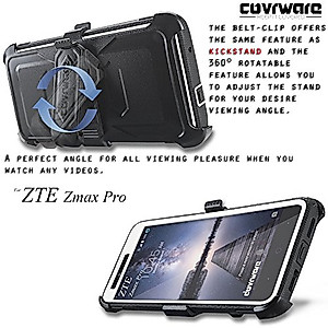 COVRWARE [Iron Tank] case Compatible with ZTE ZMAX PRO/ZTE Carry, with Built-in [Screen Protector] Full-Body Rugged Holster Armor Case [Brushed Metal Texture Design][Belt Clip][Kickstand], White