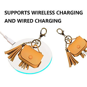 Hyltlin Case for AirPods Pro, PU Leather Cute Kawaii Tassel Holster Design Shockproof AirPods Charging Case with Metal Keychain for Men Women Kids Teens Boys Girls (Yellow)