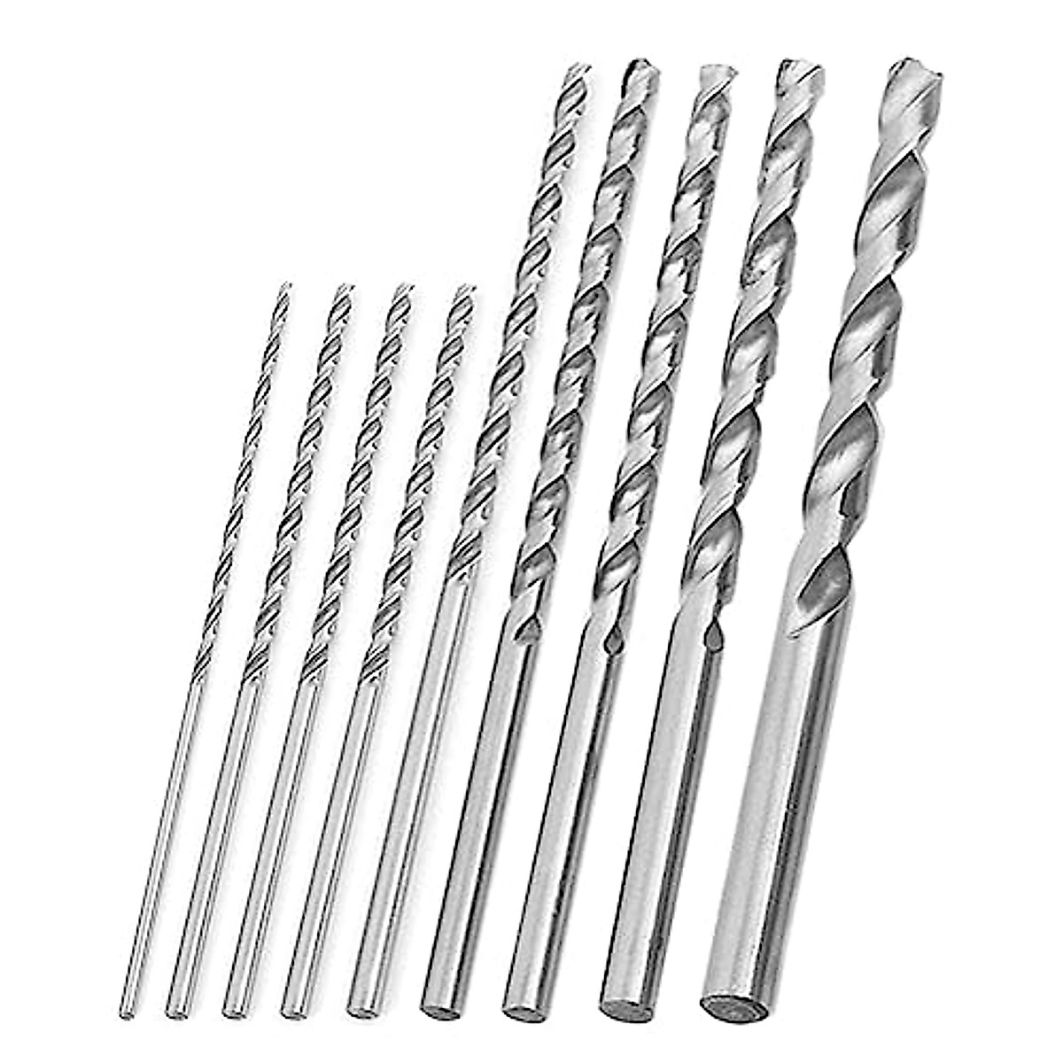Saipe 9PCS 150-200mm Extra Long Twist Drill Bits Set Round Straight Shank Tool Sets, Lengthened High Speed Steel Twist Drill Set Tool for Wood Plastic and Aluminum(2-10mm OD)