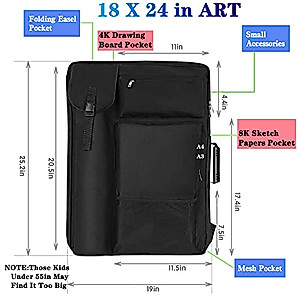 TreochtFUN Art Portfolio Case 18 X 24,Art Portfolio With Backpack & Tote Bag For Artwork,Medium Art Case Size(Black)