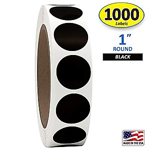 1" Solid Black Round Color Coding Circle Dot Labels on a Roll, 1000 Stickers, 1 inch Diameter.